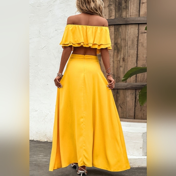 KashvKota | Pants & Jumpsuits | Layered Crop Top And Split Maxi Skirt ...